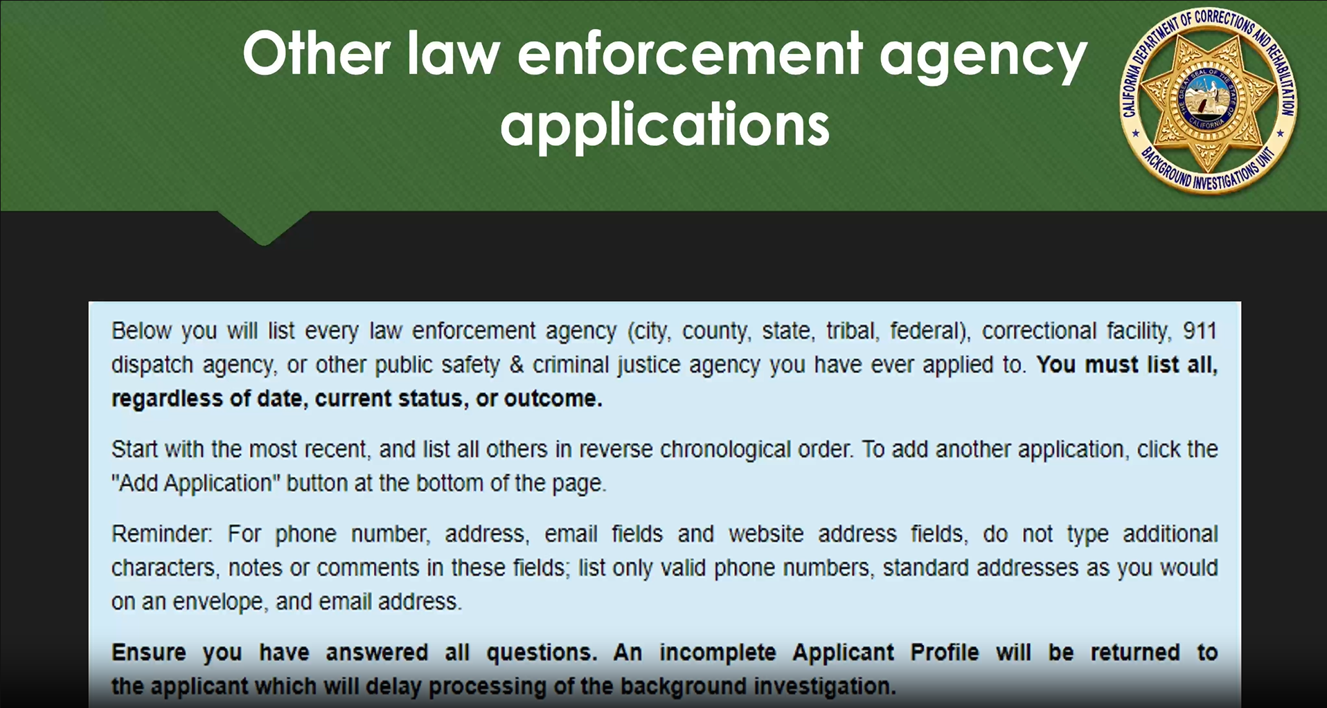 Police Officer Background Investigation